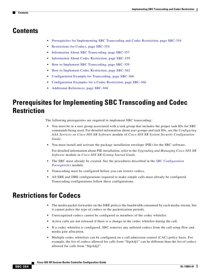 Implementing Sbc Transcoding And Codec Restriction