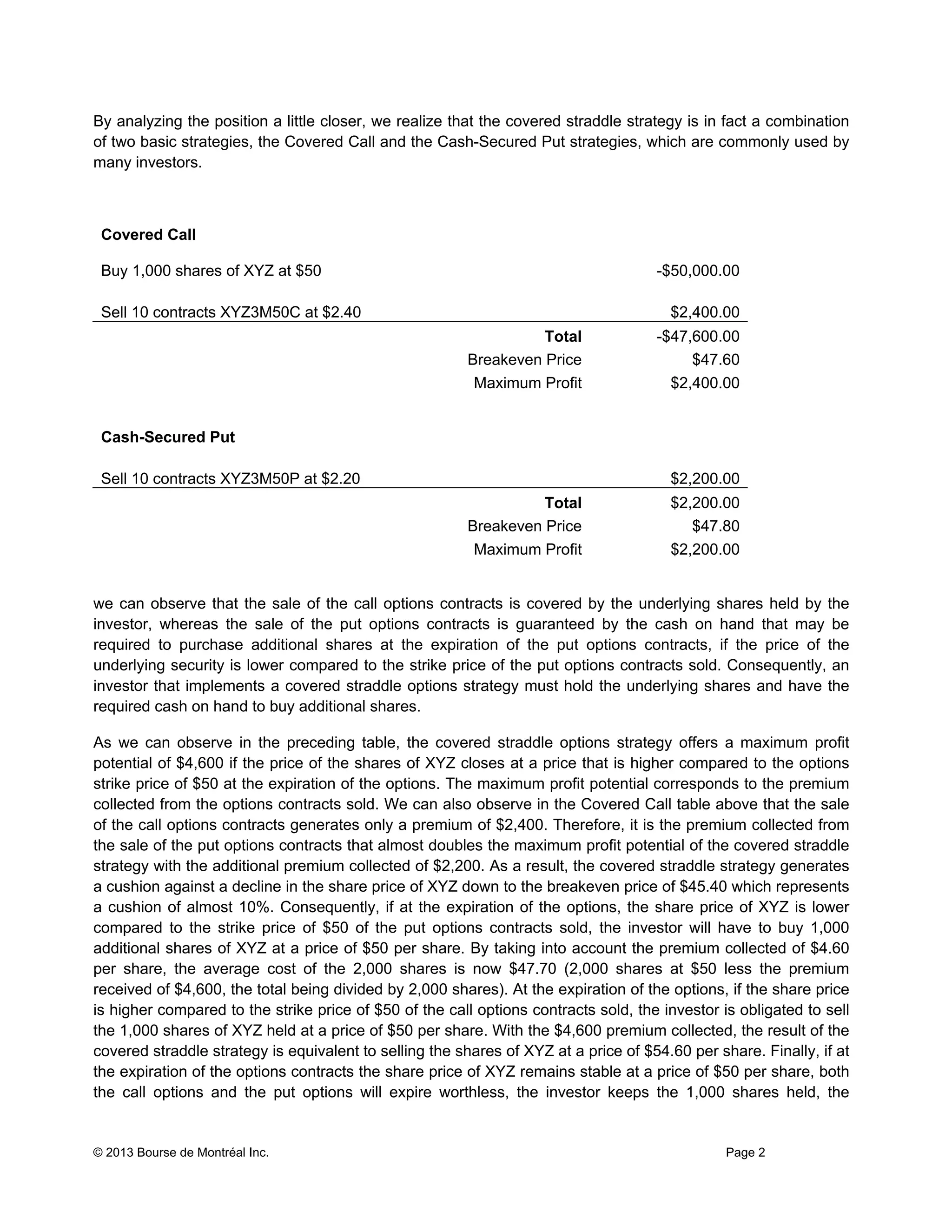 Implementing a covered straddle or a covered strangle | PDF