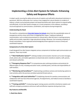 Implementing a Crisis Alert System for Schools: Enhancing Safety and ...