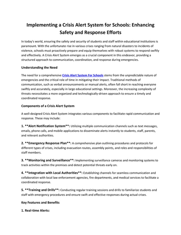 Implementing a Crisis Alert System for Schools: Enhancing Safety and ...
