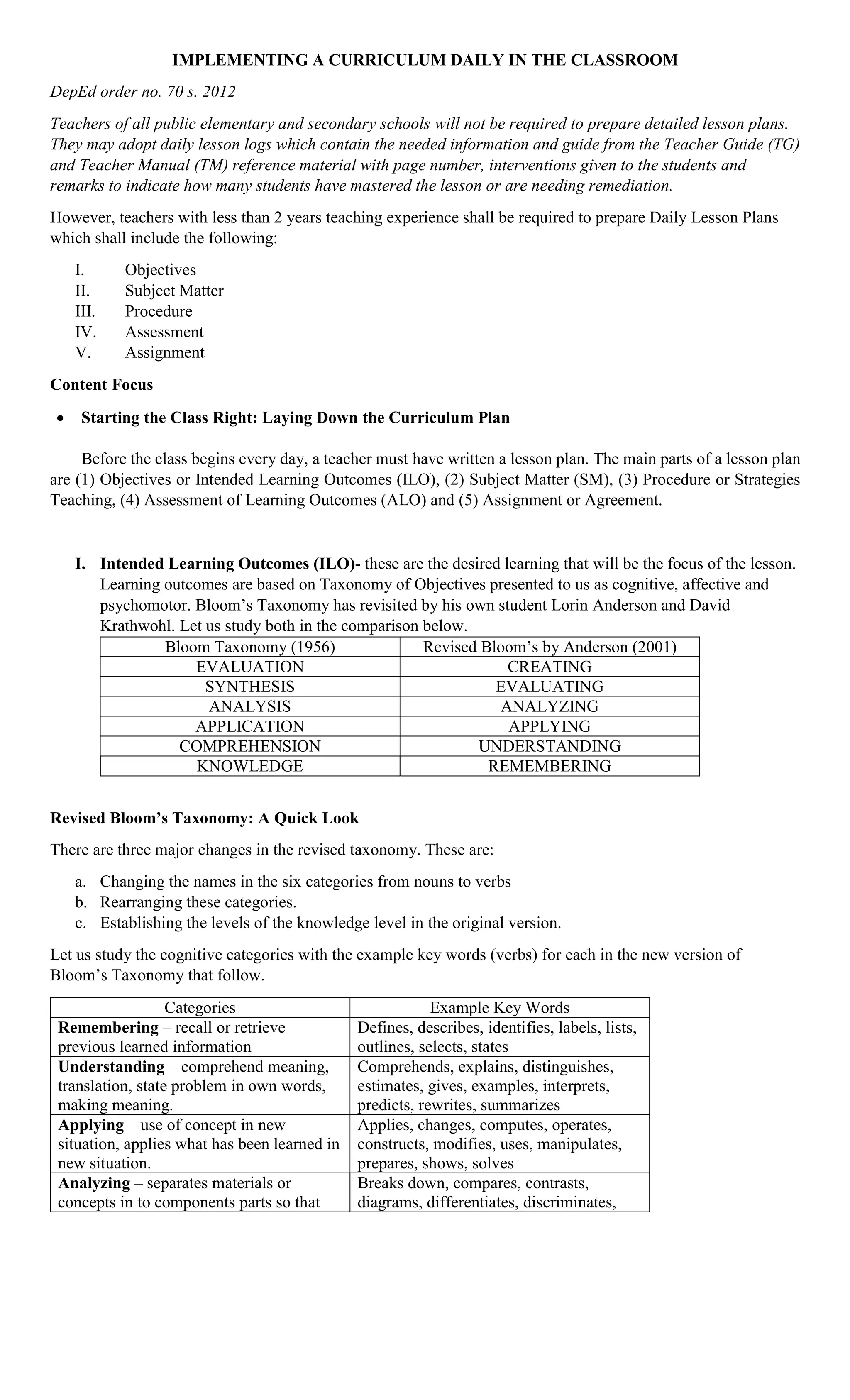 Implementing a Curriculum Daily in the Classroom pdf | PDF