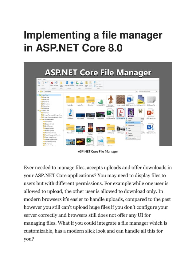 Implementing a file manager in ASP.NET Core 8.0 | PDF | Free Download