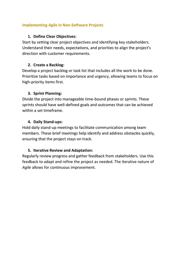 Implementing Agile In Non Software Projectspdf