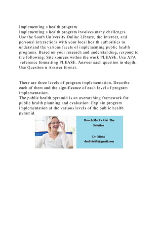 Implementing a health programImplementing a health program involve.docx