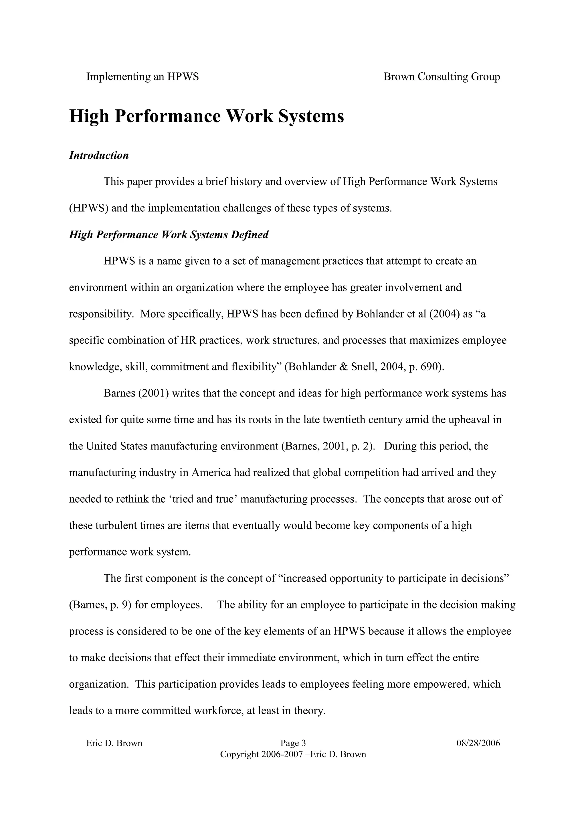 Implementing a high performance work system | PDF