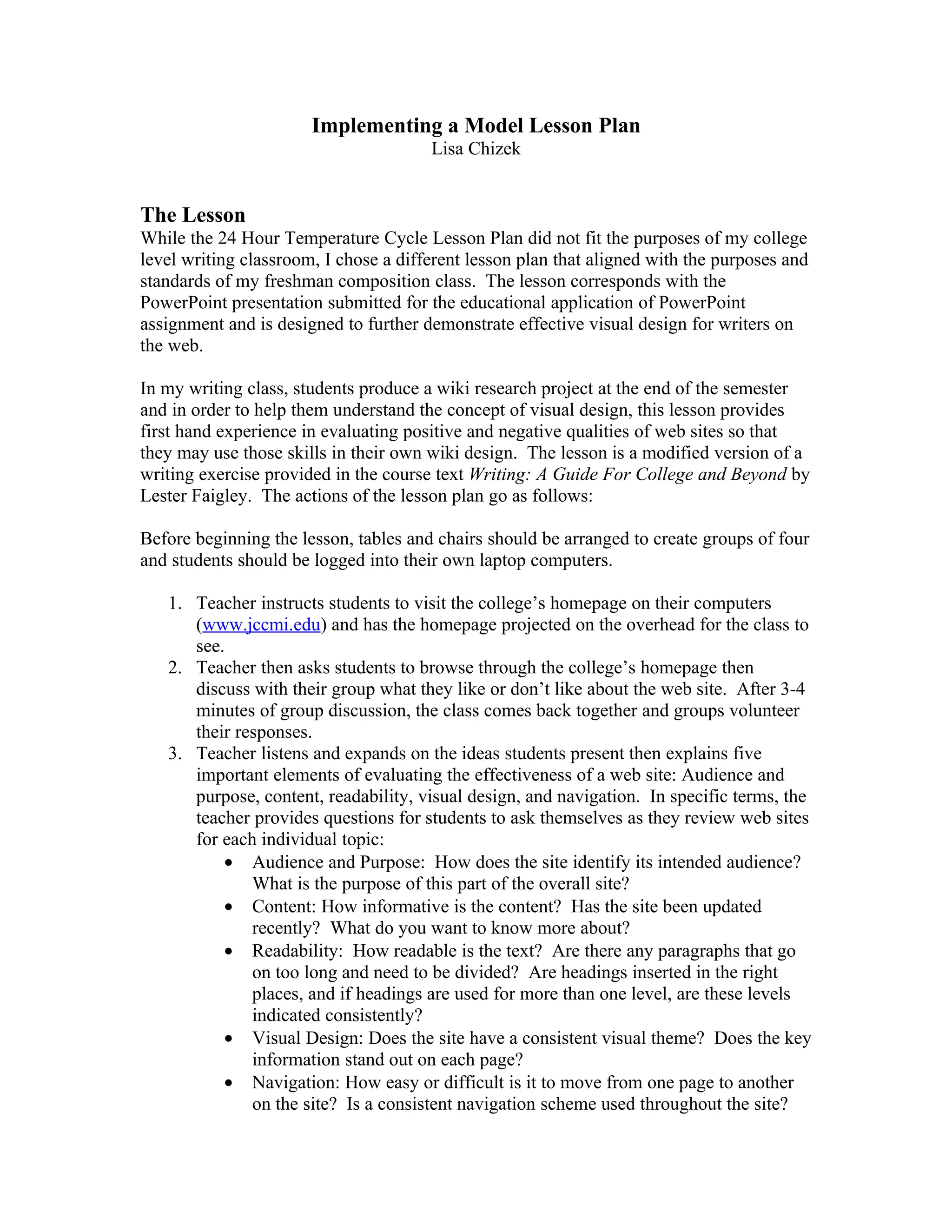 Implementing A Model Lesson Plan | PDF