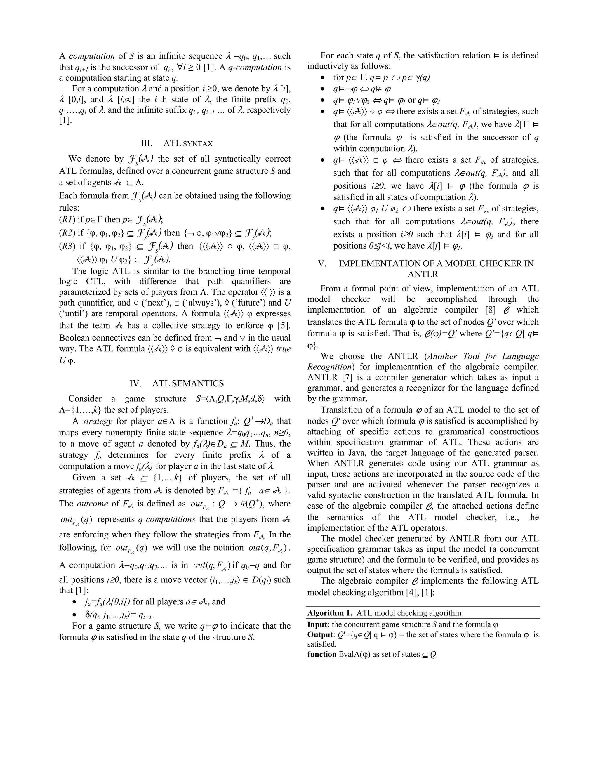 Implementing an ATL Model Checker tool using Relational Algebra concepts | PDF