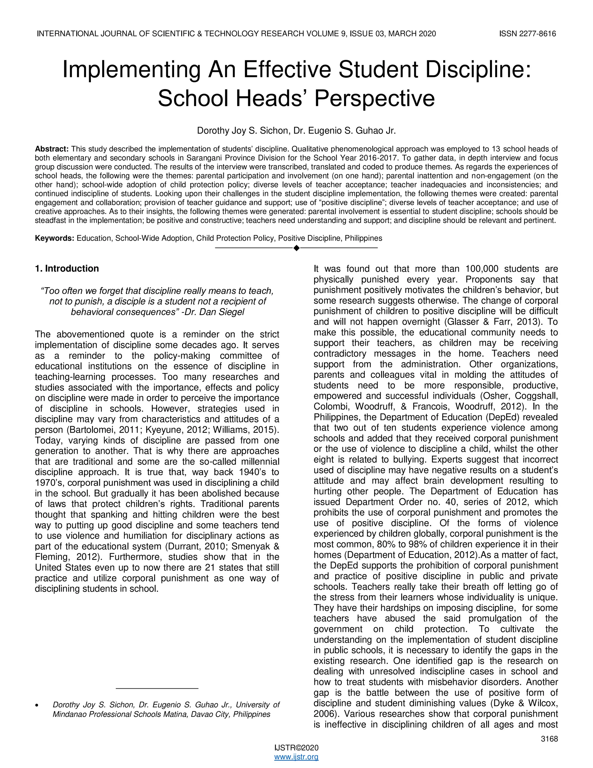 Implementing An Effective Student Discipline School Heads Perspective | PDF