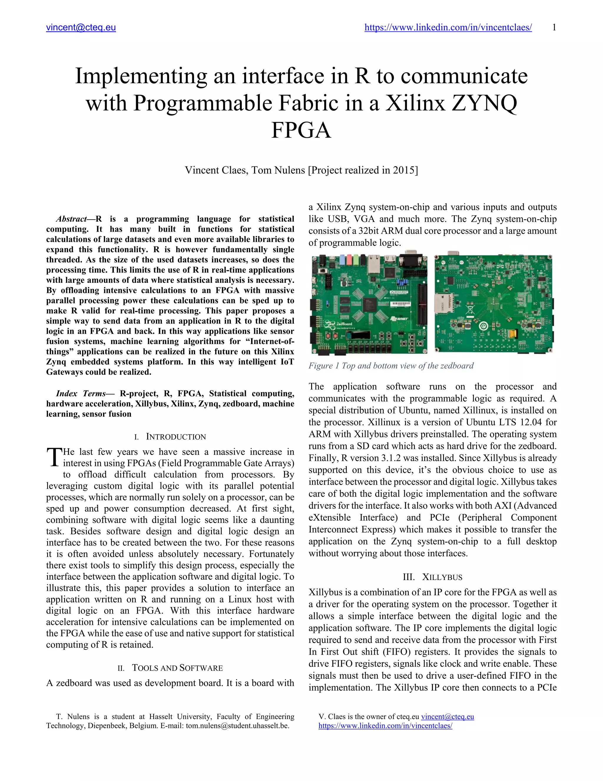 Implementing An Interface In R To Communicate With Programmable Fabric In A Xilinx Zynq Fpga Pdf