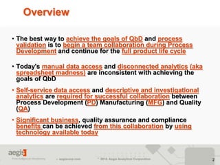 Implementing a QbD program to make Process Validation a Lifestyle | PPT