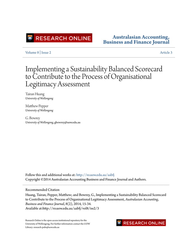 Implementing a sustainability balanced scorecard to contribute to | PDF ...