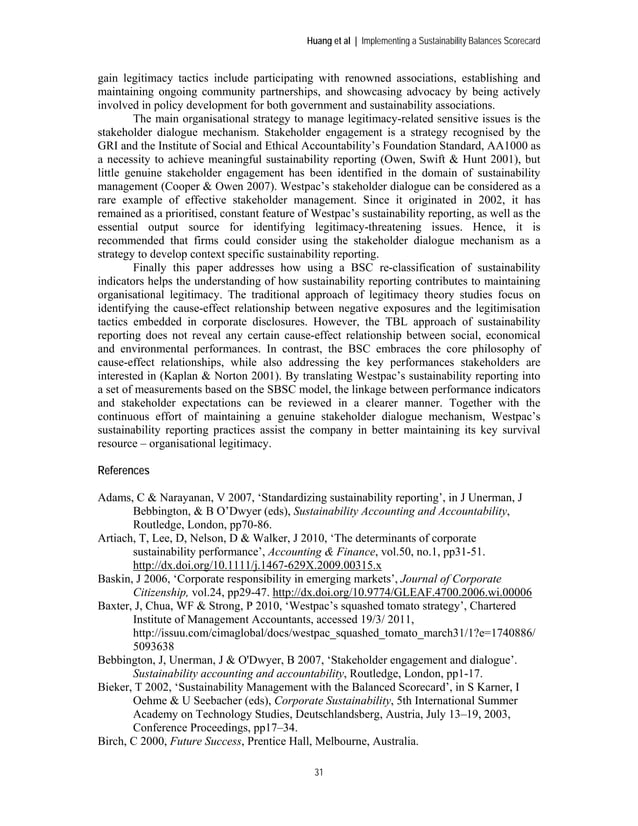 Implementing a sustainability balanced scorecard to contribute to | PDF ...