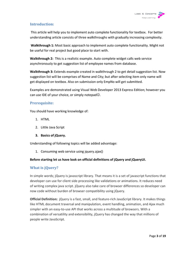 Implementing auto complete using JQuery | PDF Implementing auto complete using JQuery | PDF