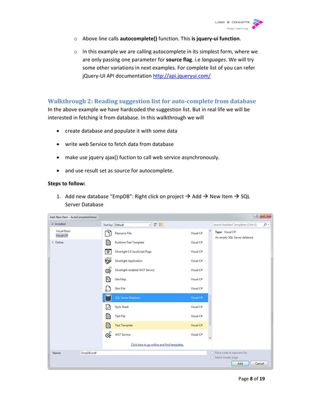 Implementing auto complete using JQuery | PDF