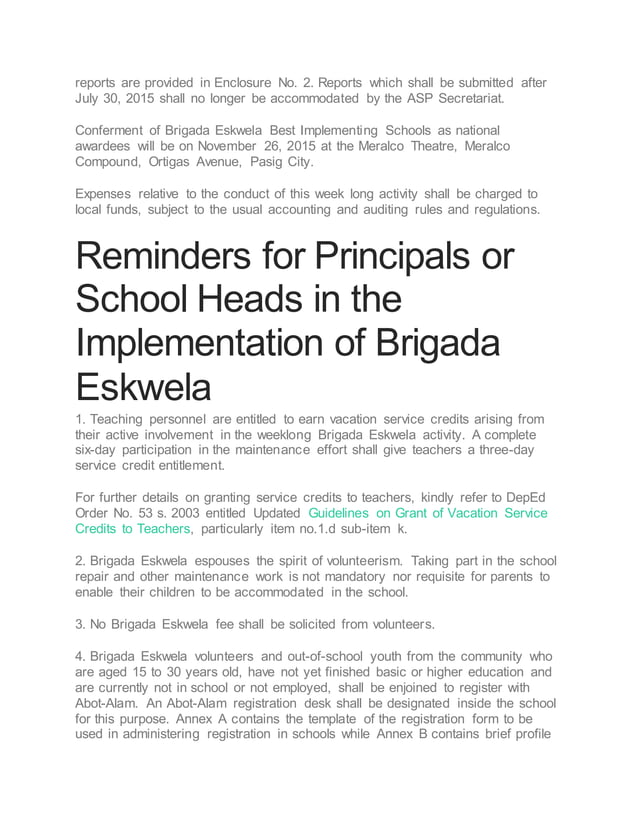 Implementing brigada eskwela 2015 | DOCX