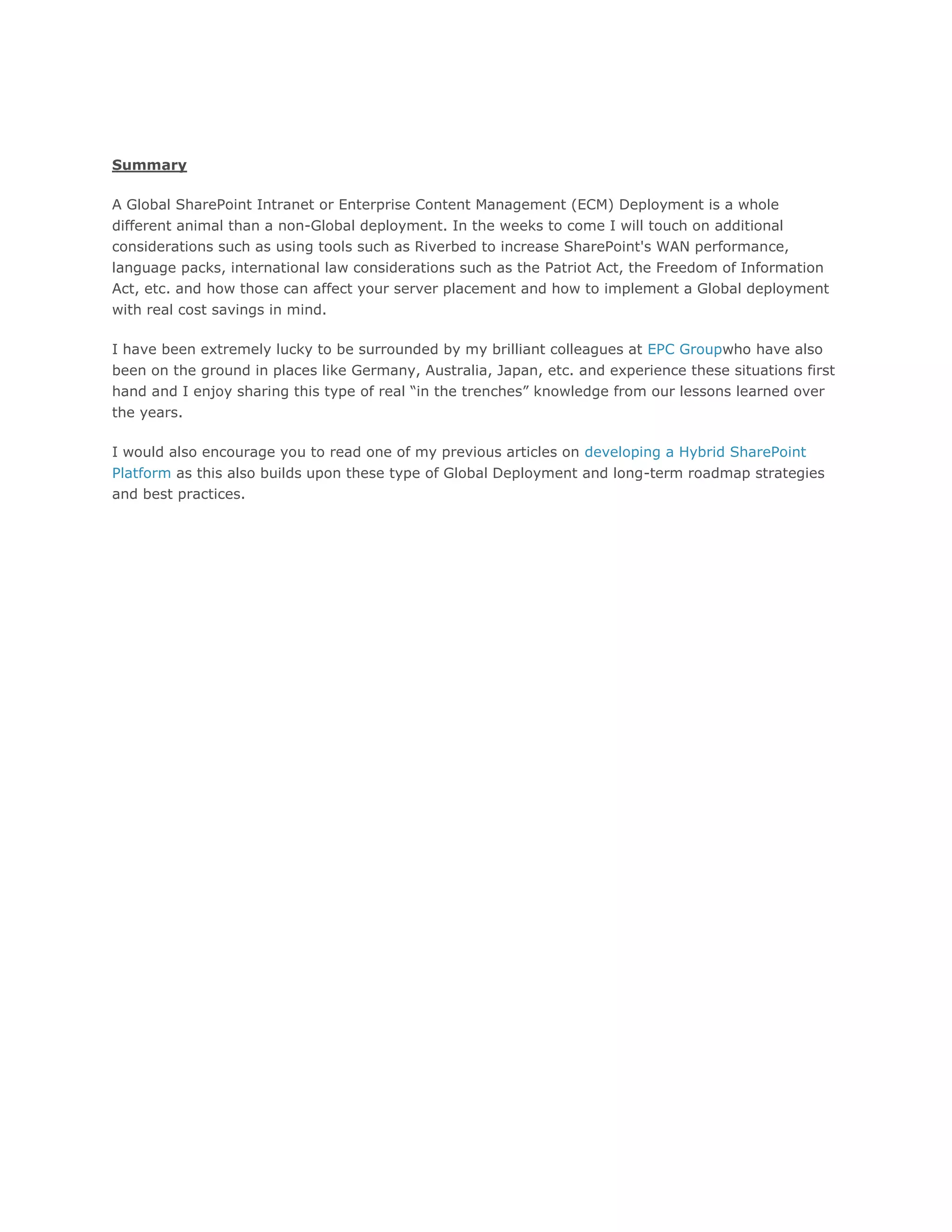 Implementing Global Intranet Governance with a Proper Long-term Roadmap - EPC Group | DOCX