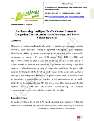 Implementing intelligent trafﬁc control system for congestion control ...