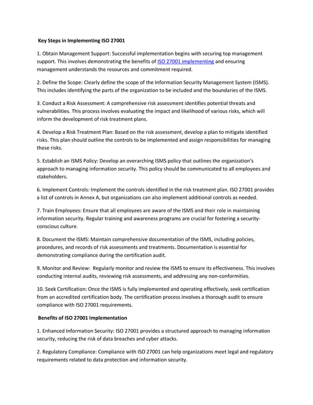Implementing ISO 27001: A Guide to Securing Your Organization | PDF