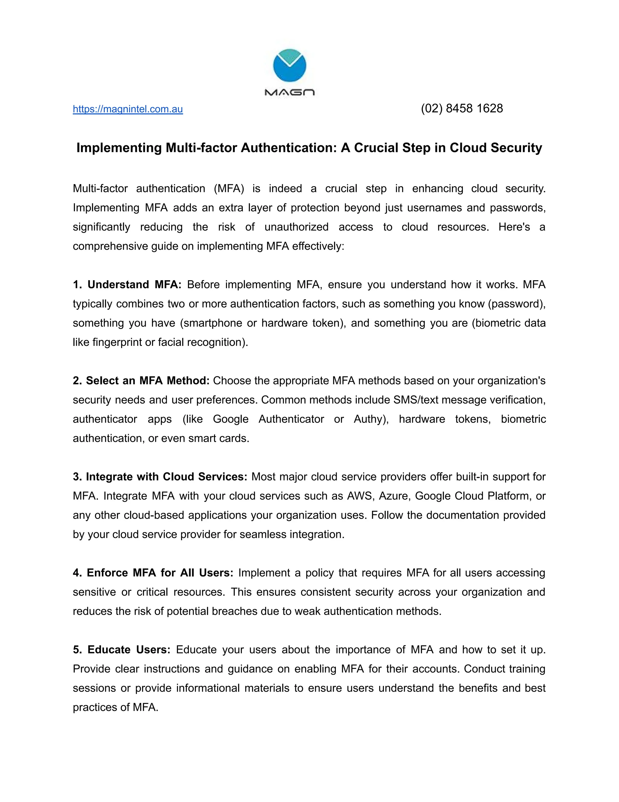 Implementing Multi-factor Authentication_ A Crucial Step in Cloud Security | PDF | Cloud ...