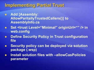 Implementing Partial Trust In Share Point | PPTX | Computing | Technology & Computing