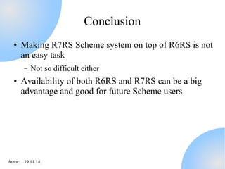 Implementing R7RS on R6RS Scheme | ODP