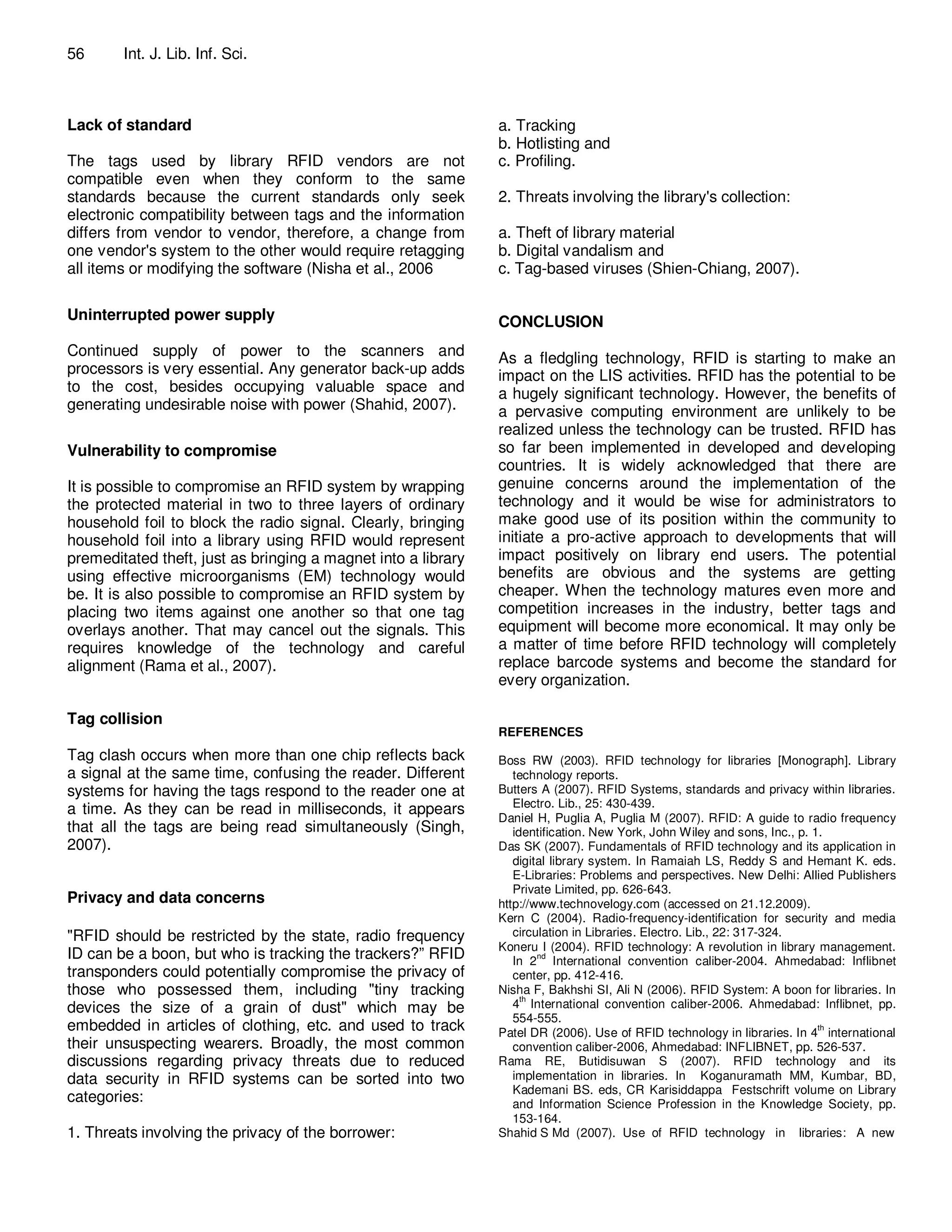 Implementing radio frequency identification technology in libraries advantages and disadvantages ...