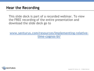 Implementing Relative Time in Cognos BI: Using OLAP Modeling & Reporting Tools | PDF