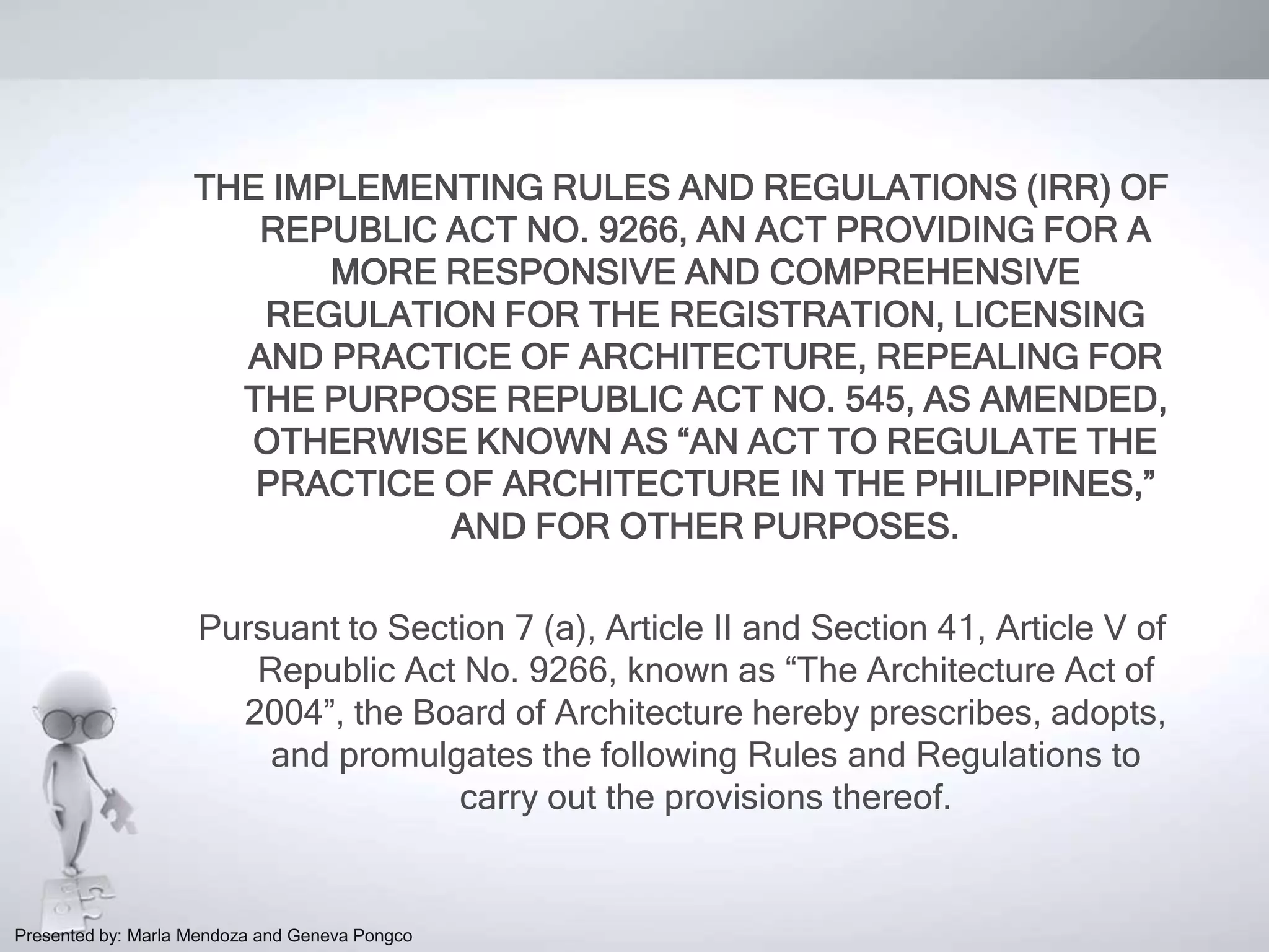 Implementing Rules and Regulations of Republic Act no. 9266 | PPTX