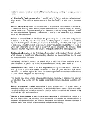 Implementing rules and regulations ra 10533 | DOCX