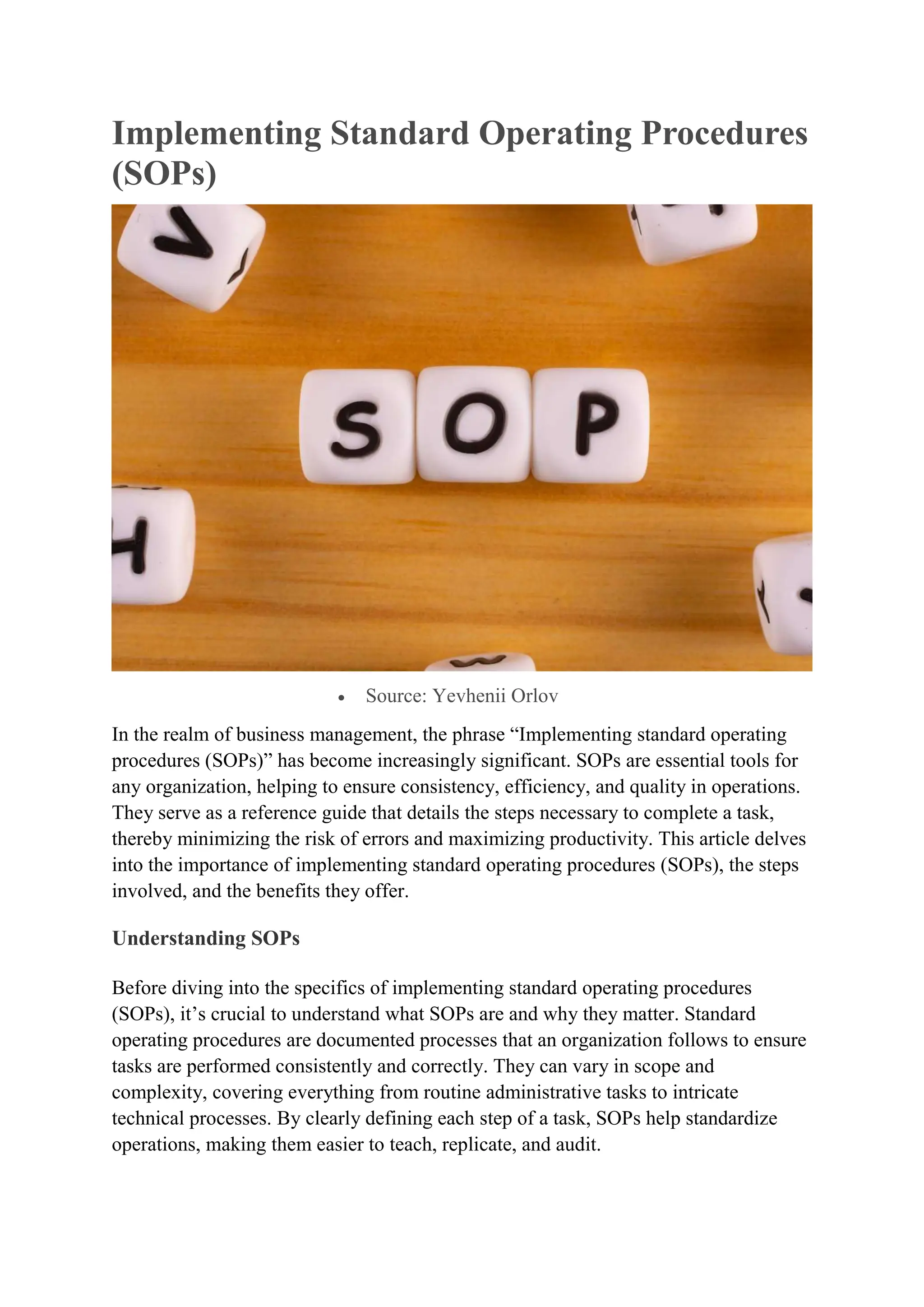 6 Steps for Implementing Standard Operating Procedures (SOPs) | Visionary CIOs | PDF