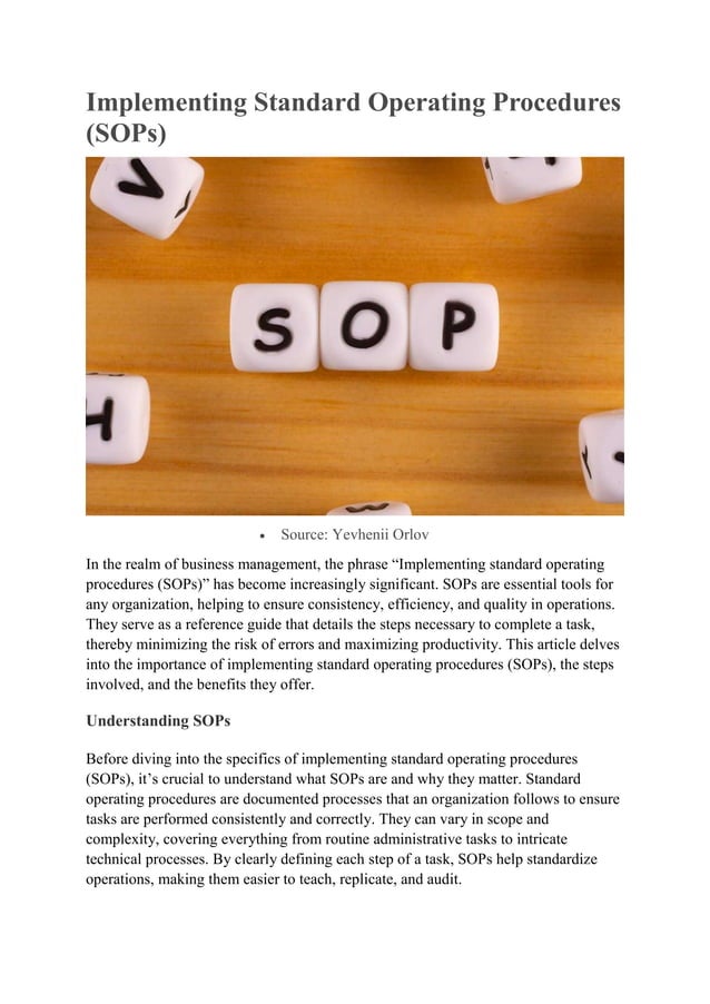 6 Steps for Implementing Standard Operating Procedures (SOPs) | Visionary CIOs | PDF