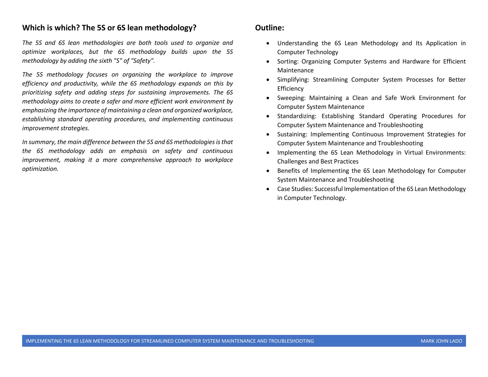 Implementing the 6S Lean Methodology for Streamlined Computer System ...