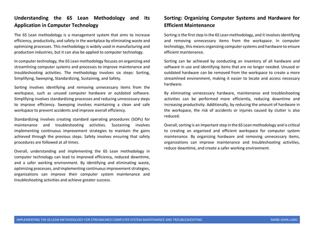 Implementing the 6S Lean Methodology for Streamlined Computer System Maintenance and ...