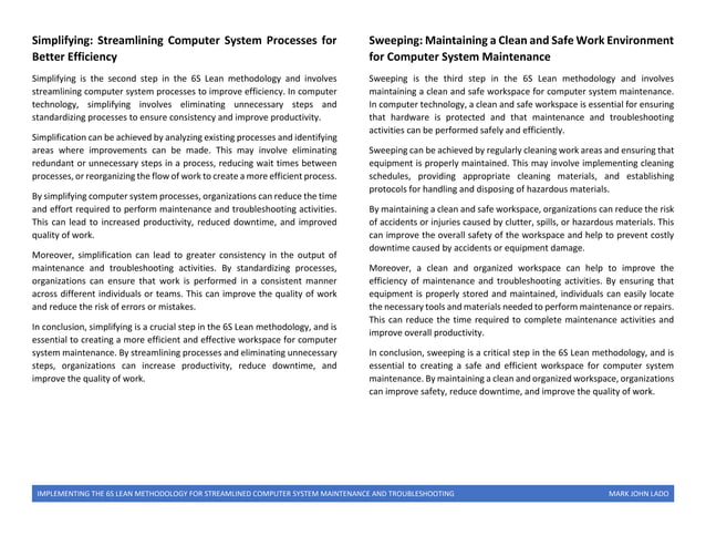 Implementing the 6S Lean Methodology for Streamlined Computer System Maintenance and ...