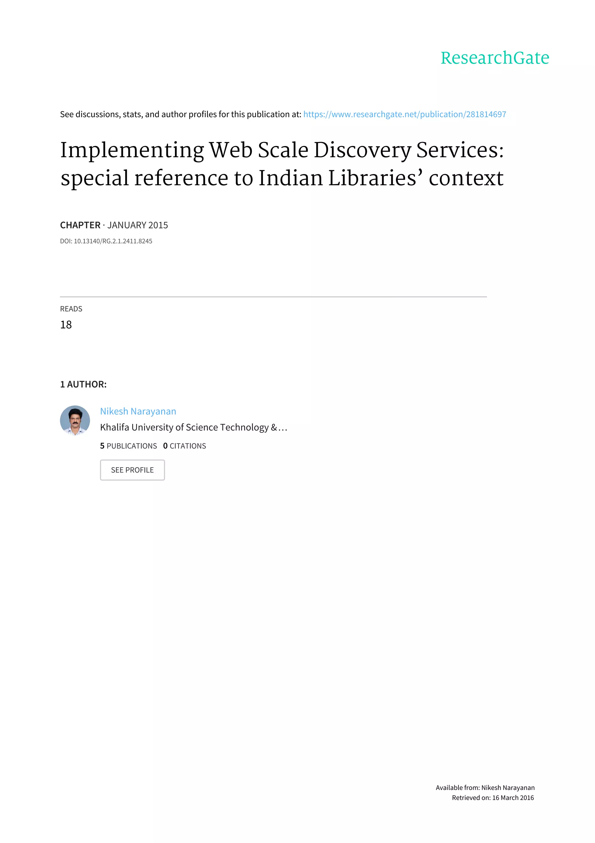 Implementing web scale discovery services: special reference to Indian Libraries’ context | PDF