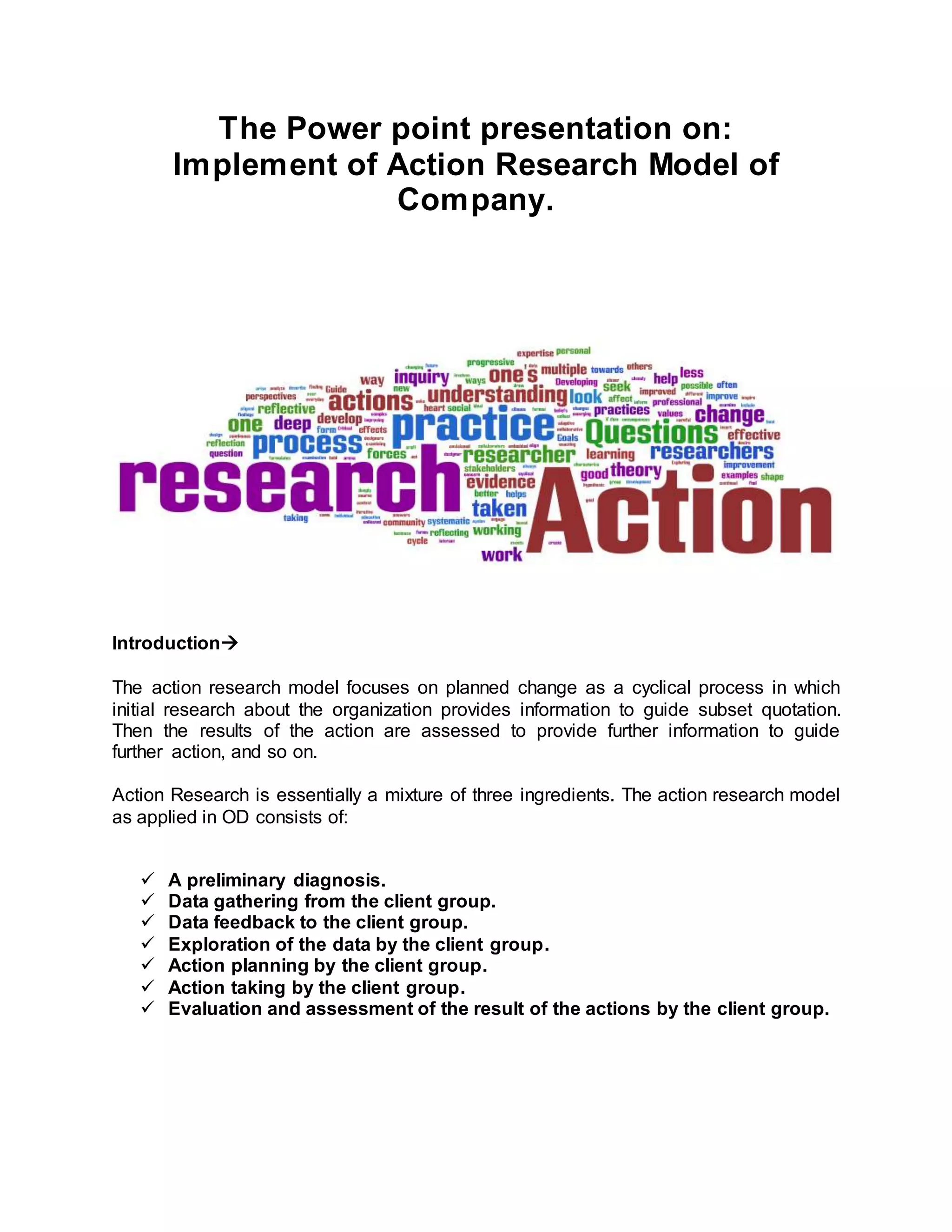 Implement of action research model of company. ms word | DOCX