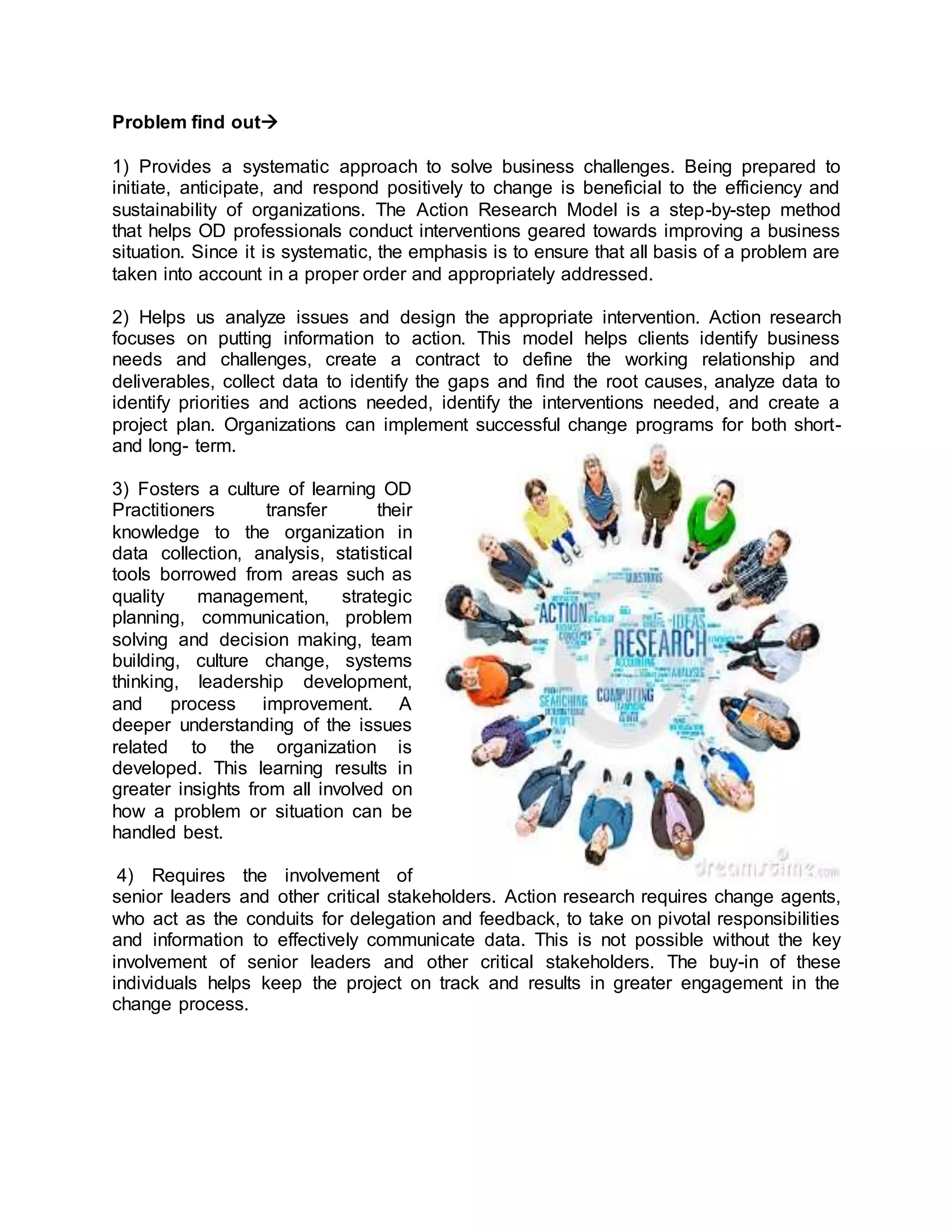 Implement of action research model of company. ms word | DOCX