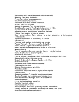 Implementos de laboratorio conoce cuales son y que se hace con ellos | DOCX