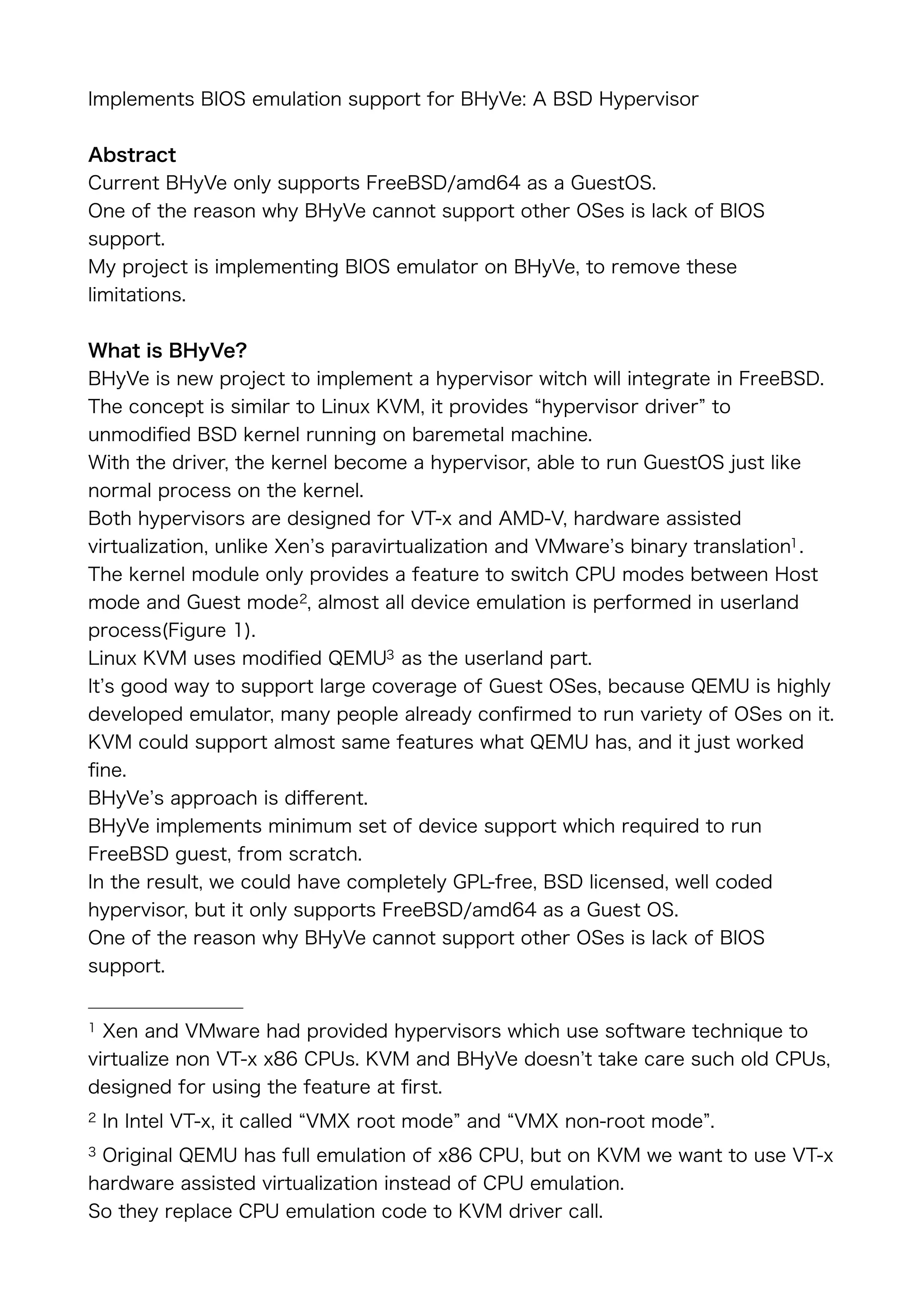 Implements BIOS emulation support for BHyVe: A BSD Hypervisor | PDF