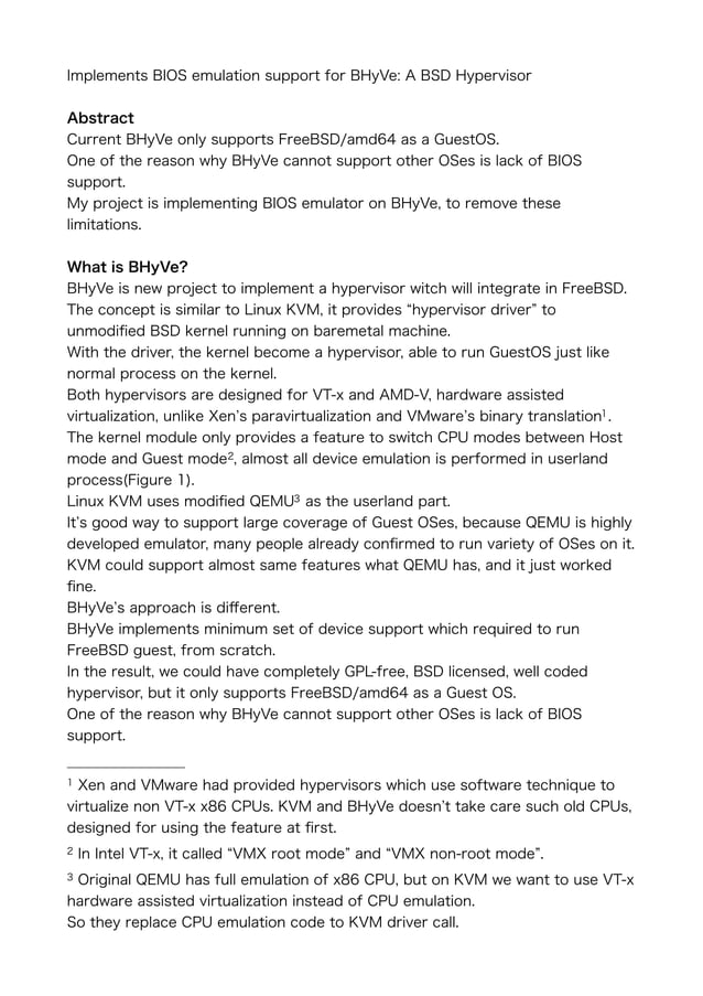 Implements BIOS emulation support for BHyVe: A BSD Hypervisor | PDF