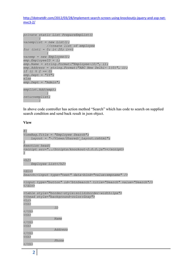 Implement Search Screen Using Knockoutjs | PDF