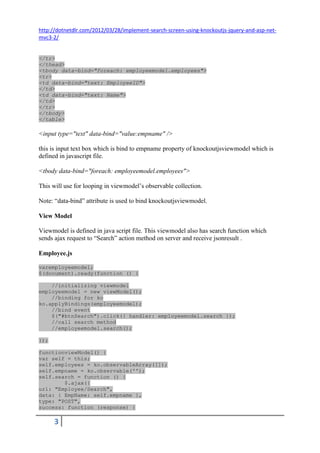 Implement Search Screen Using Knockoutjs | PDF