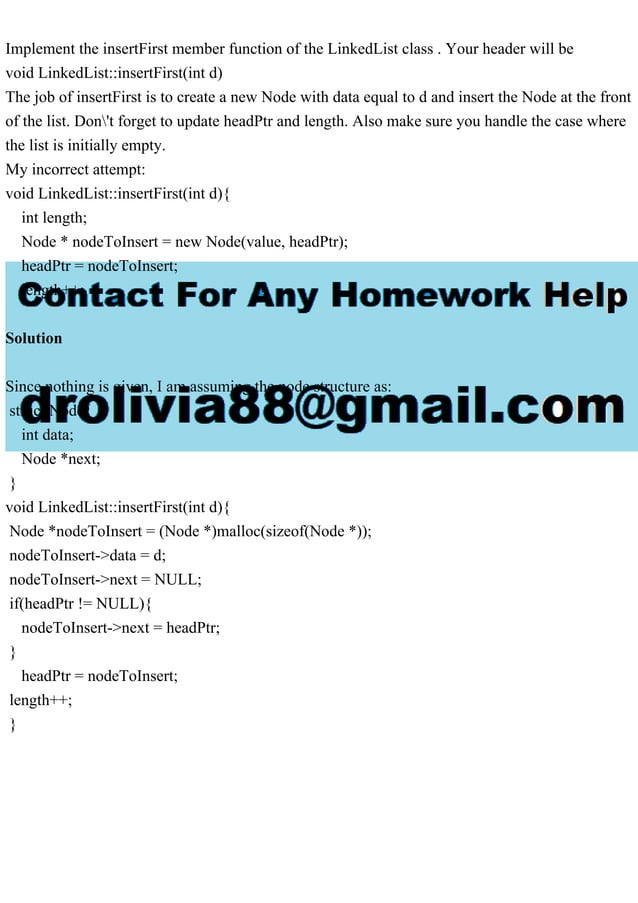 Implement the insertFirst member function of the LinkedList class . .pdf
