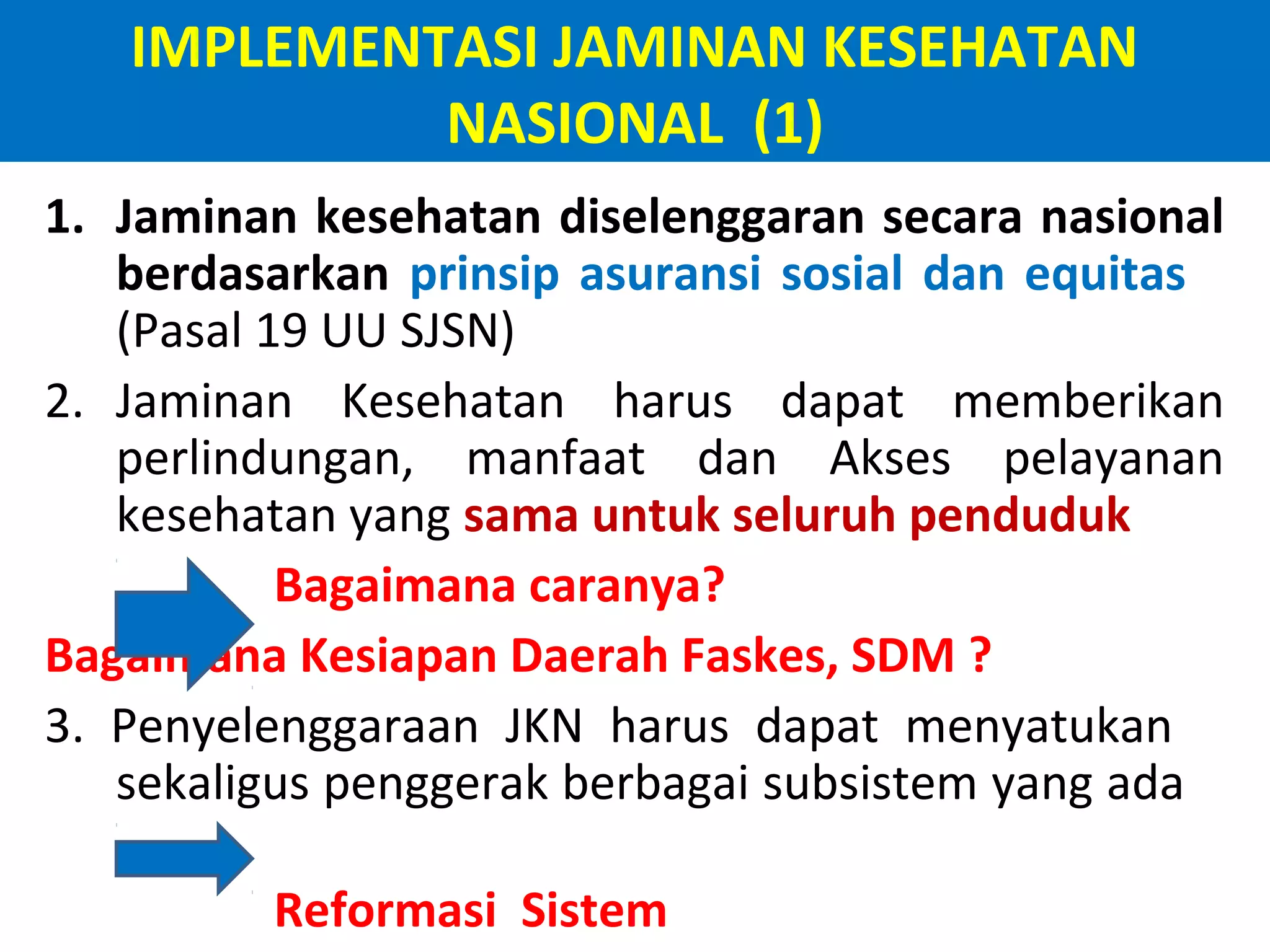 IMPLEMENTASI JAMINAN KESEHATAN NASIONAL (JKN) | PPT