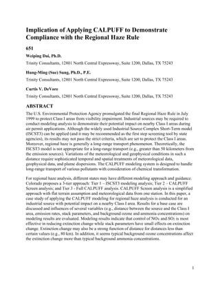 Implication of Applying CALPUFF to Demonstrate Compliance with the ...