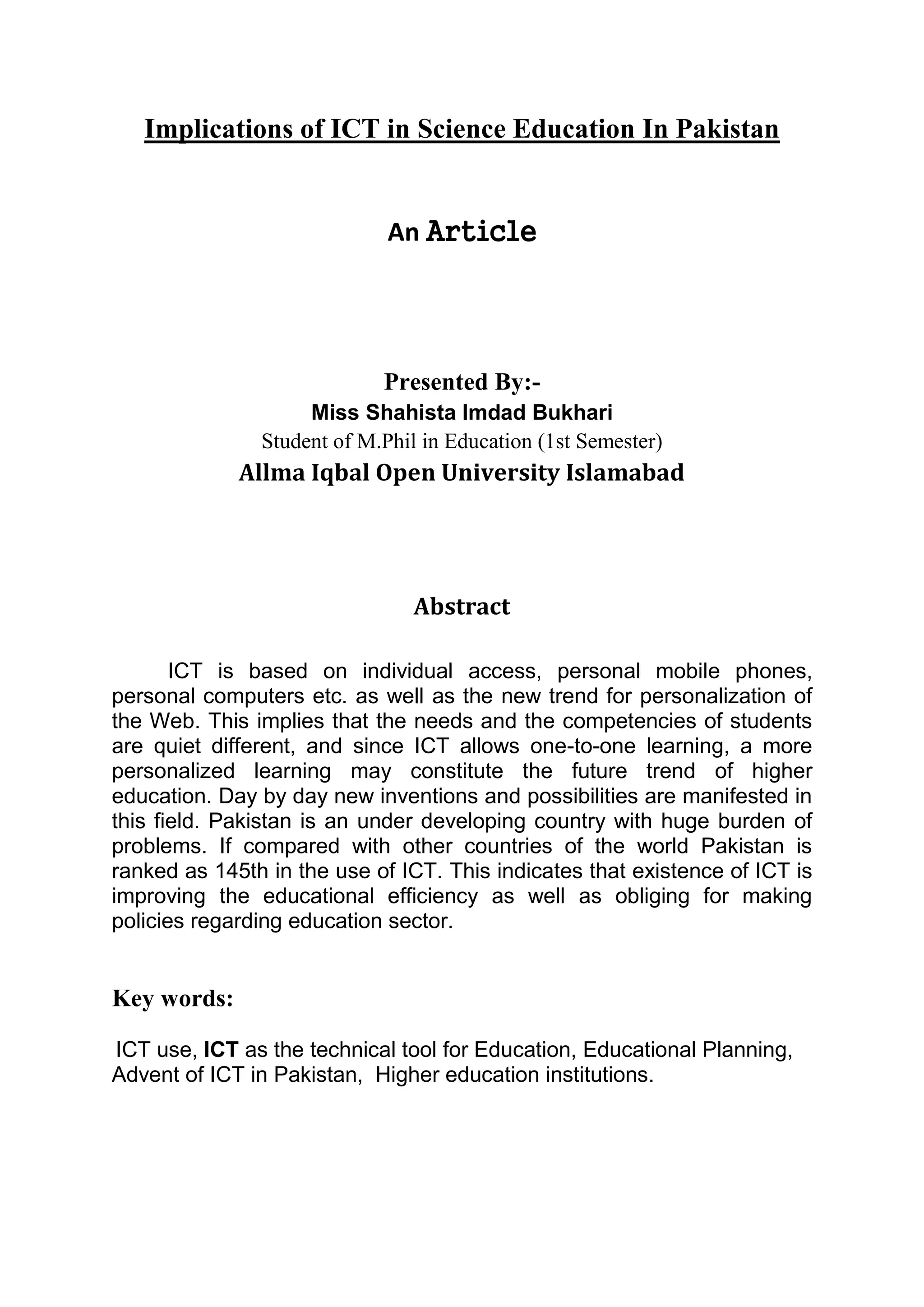 Implication of ict assignment | PDF
