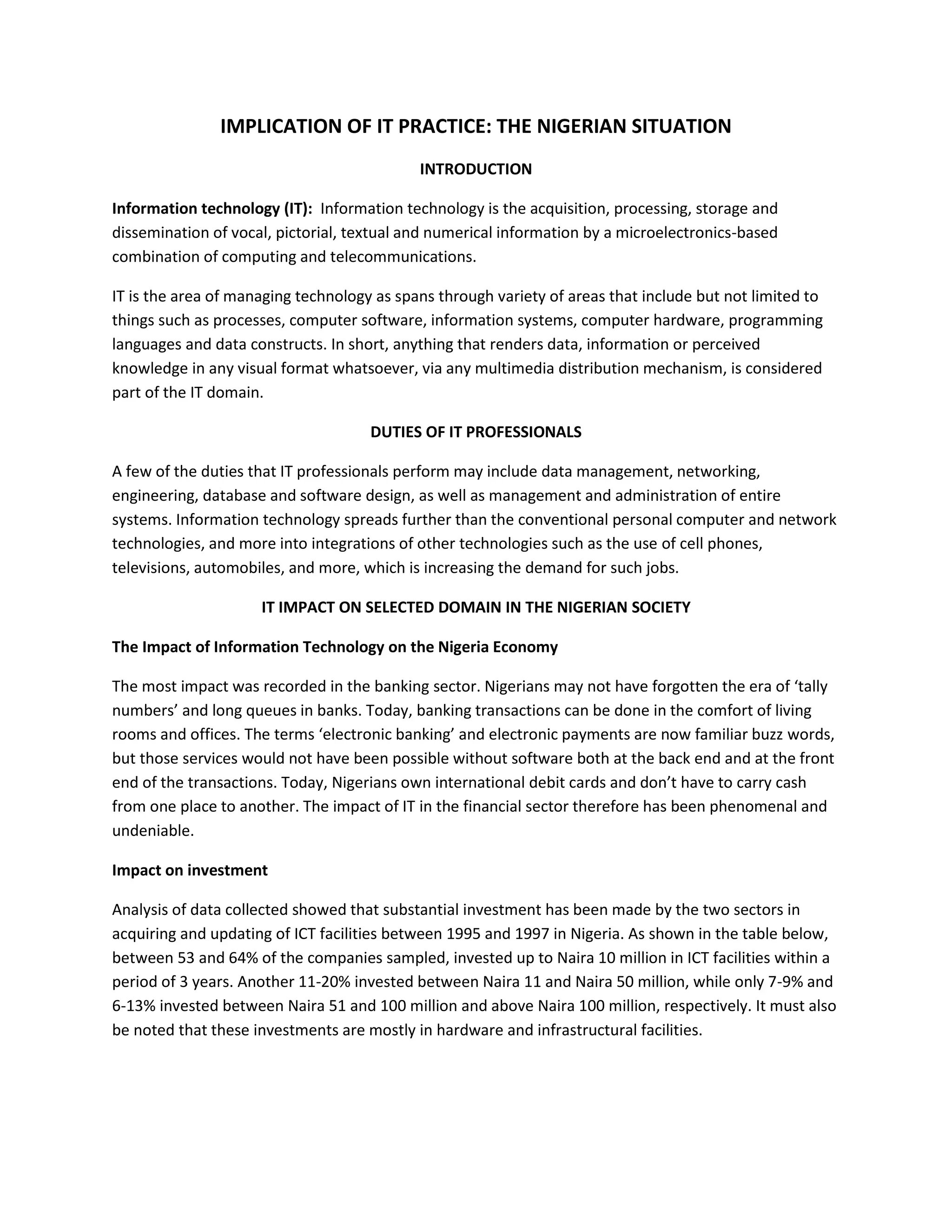 Implication of it practice | DOCX