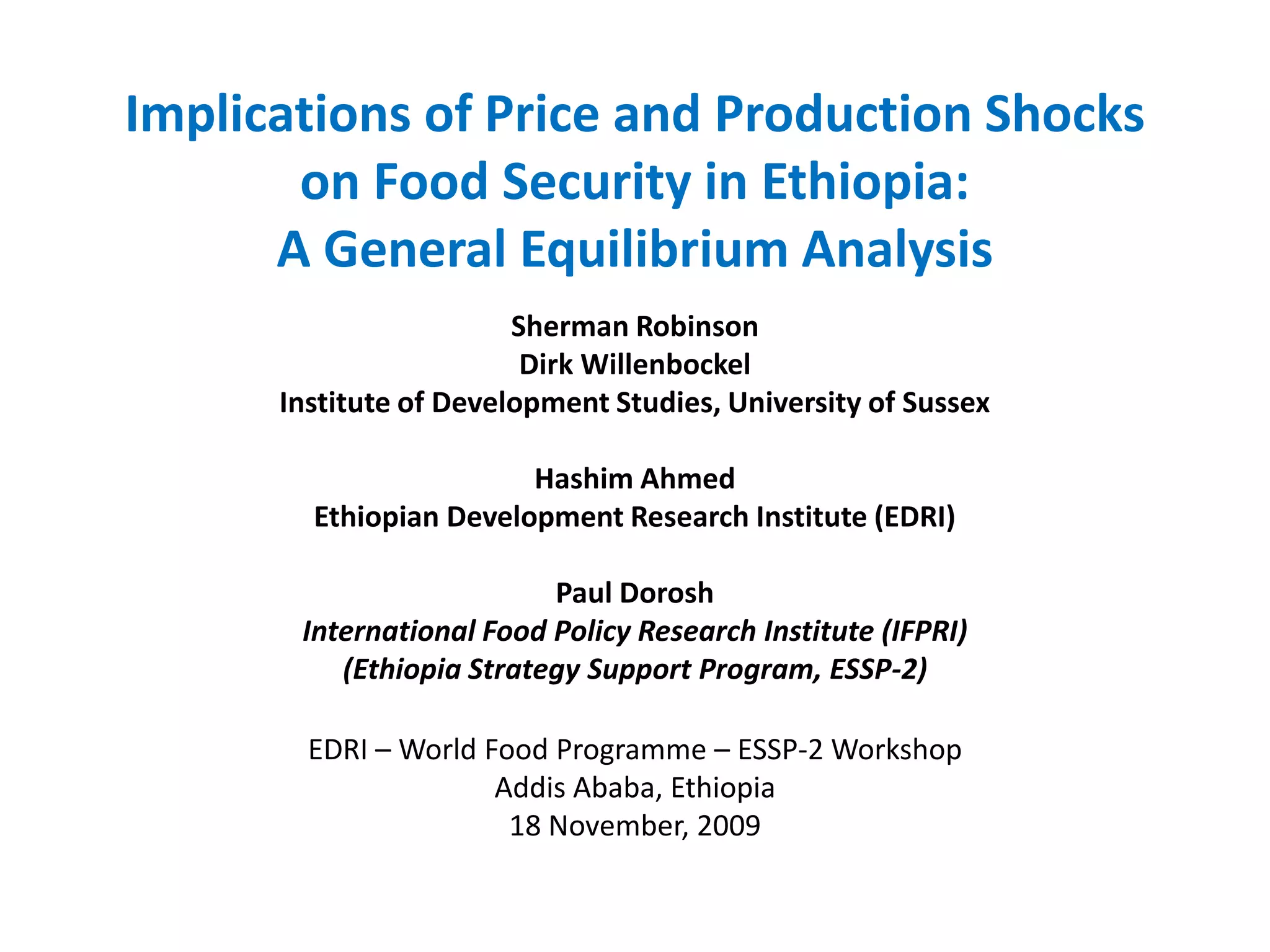 Implications of Price and Production Shocks on Food Security in ...