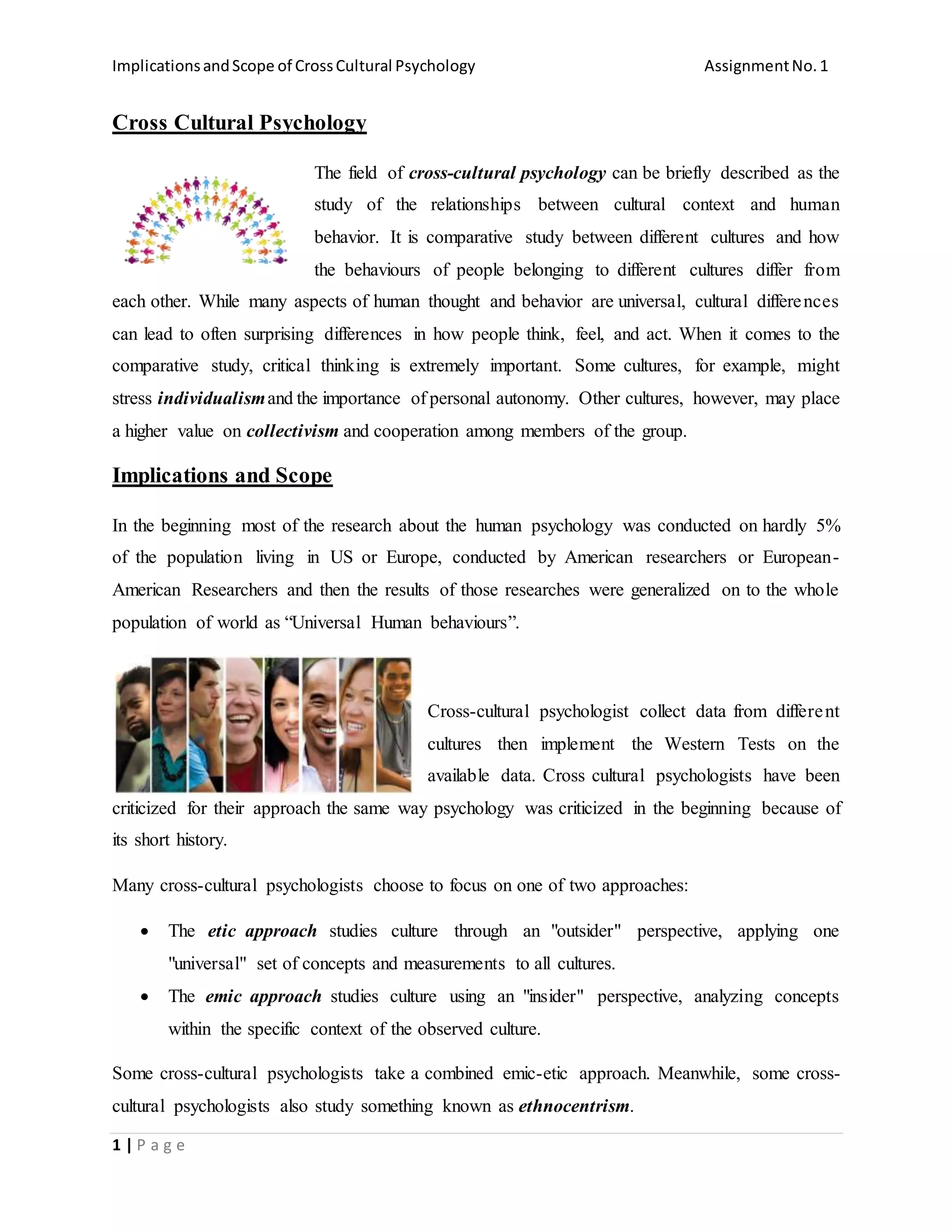 Implications and scope of Cross cultural psychology | DOCX