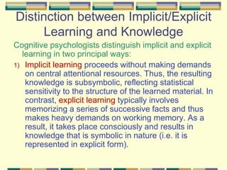 Implicit & Explicit learning, knowledge and instruction | PPTX